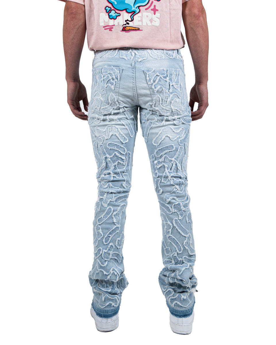 LARAMIE | Slim Textured Overlay Denim Jeans in Light Wash - twomilltwenty